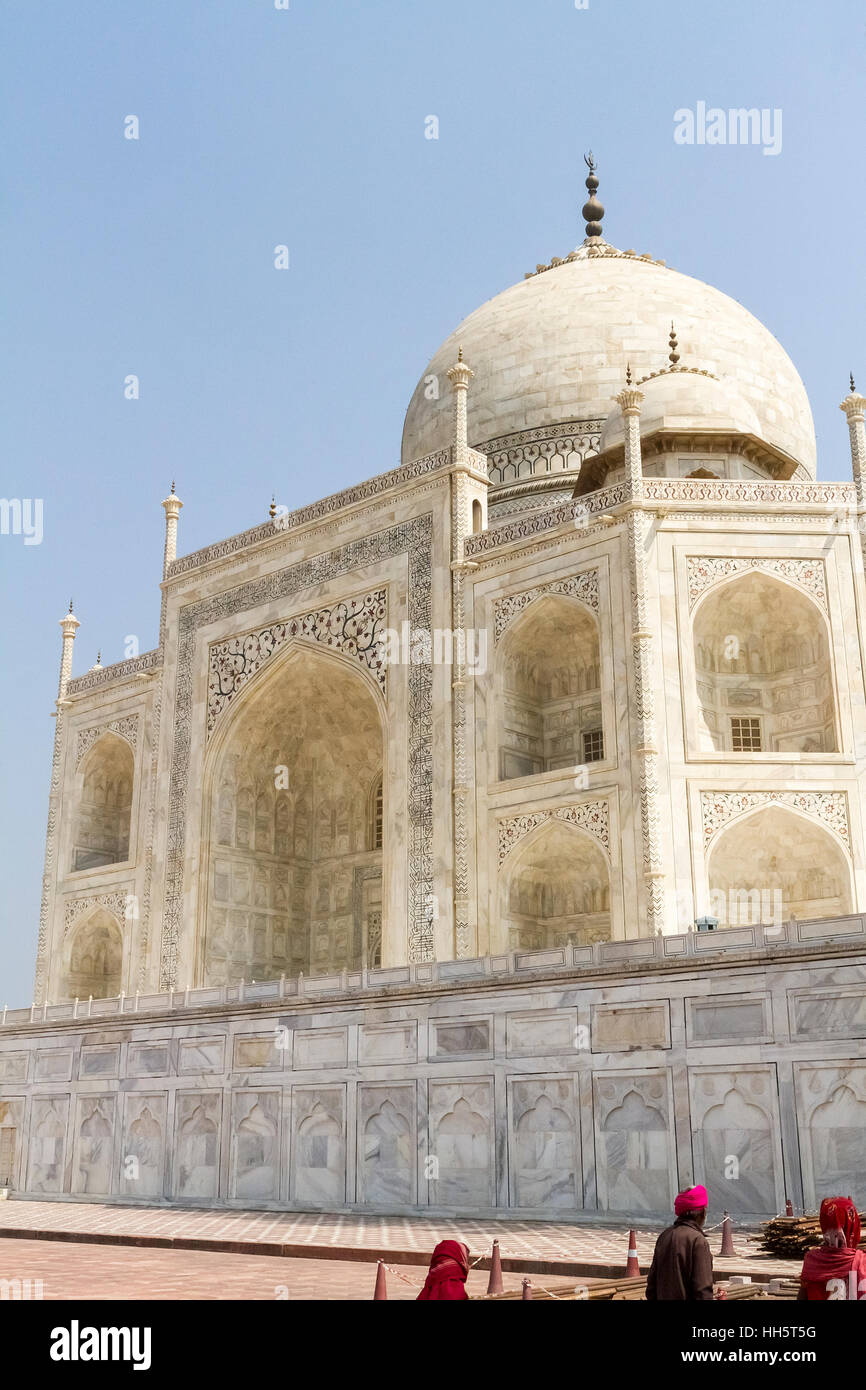 Angled view of the Taj Mahal's main building with the central dome ...