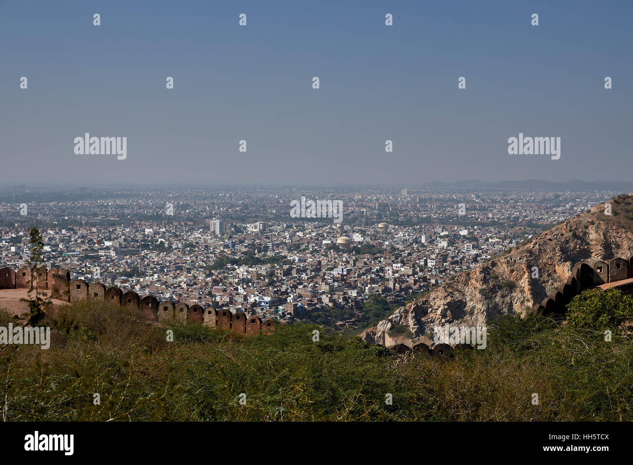 Defensive wall of Jaigarh Fort on the top of Hill of Eagles near Jaipur ...