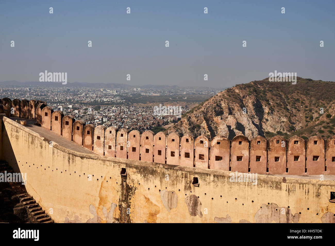 Defensive wall of Jaigarh Fort on the top of Hill of Eagles near Jaipur ...