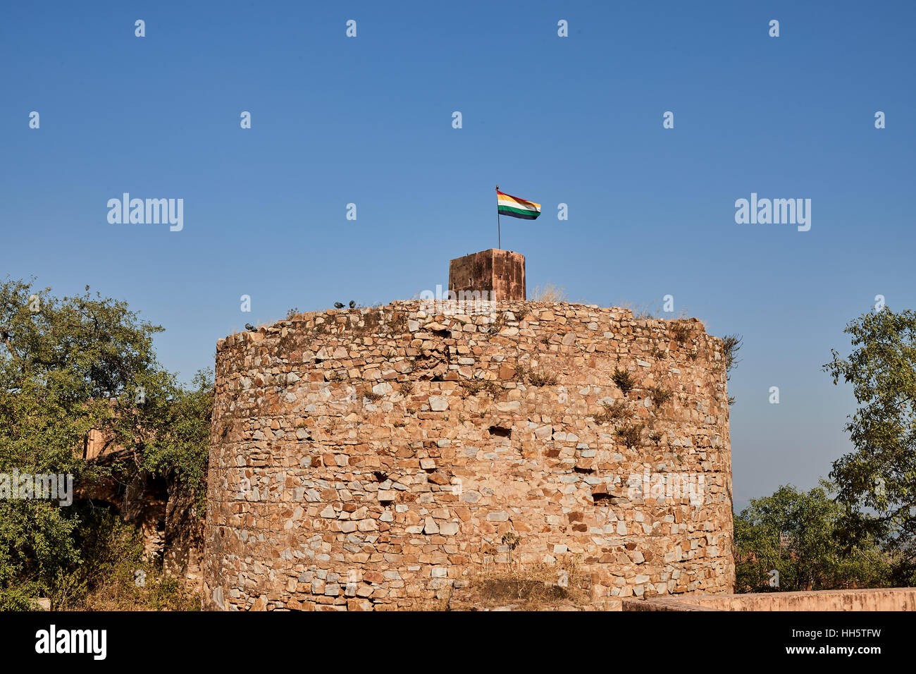 Defensive wall of Jaigarh Fort on the top of Hill of Eagles near Jaipur ...