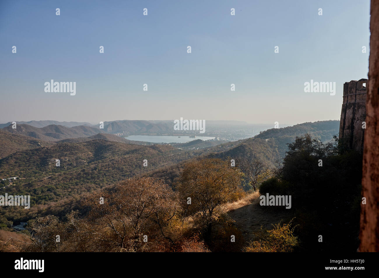 Defensive wall of Jaigarh Fort on the top of Hill of Eagles near Jaipur ...