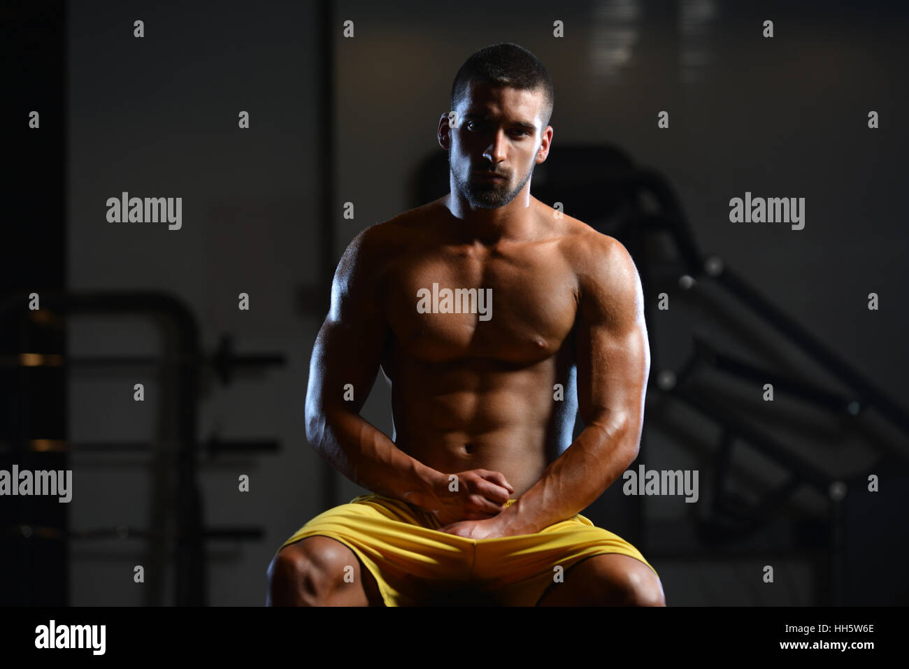 Young Muscular Men Resting After Exercises - Portrait Of A Physically ...