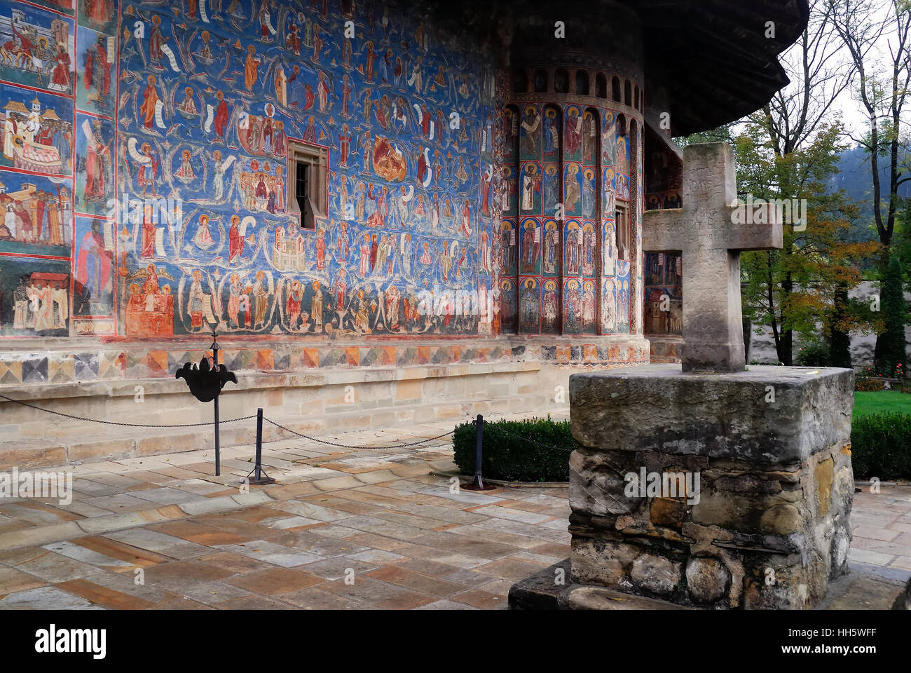 Gura Humorului town, Bucovina, Romania. Voronet monastery. The monastery is one of the painted ...