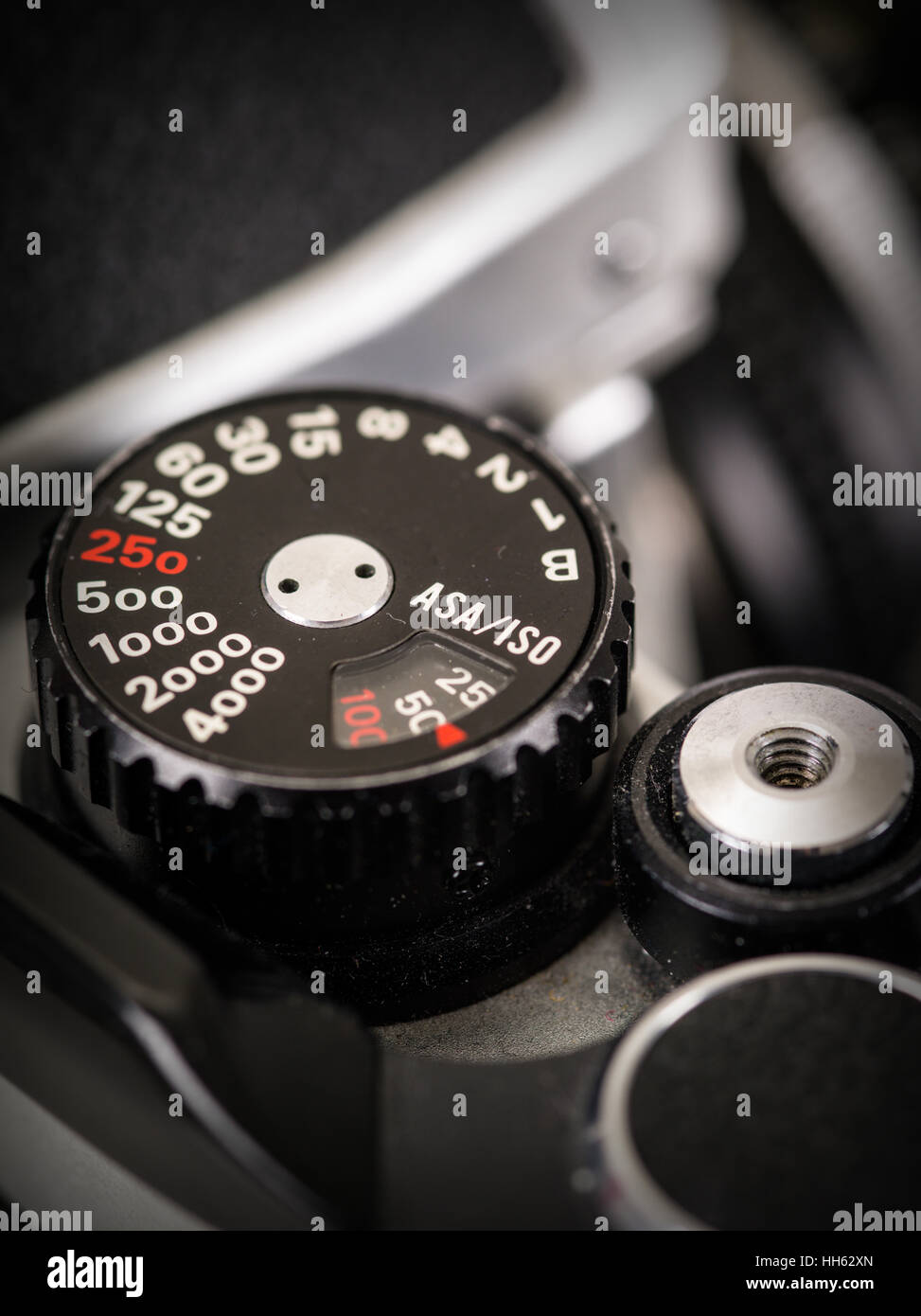 Macro photo of the shutter knob and shutter release of an old 35mm film ...