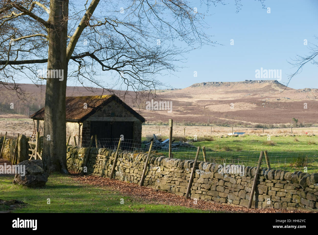 Moorland scenic : view of Carl Wark and a shepherd's hut from the ...