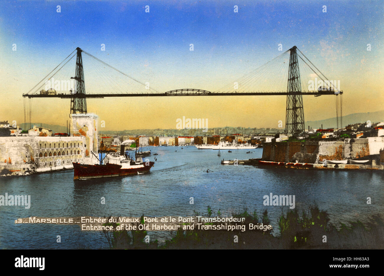 Marseille Transporter Bridge and entrance to the Old Port Stock Photo ...