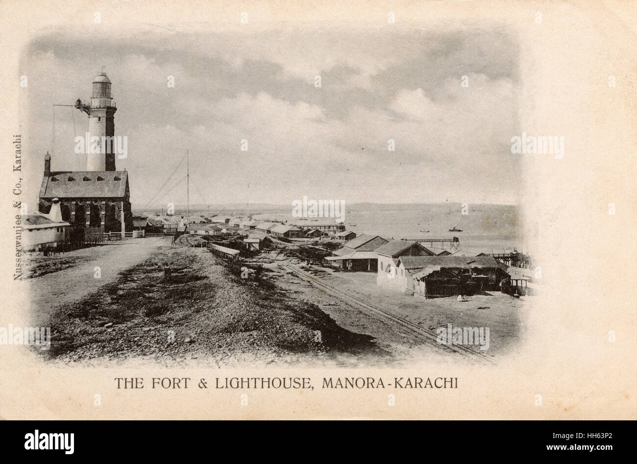 Fort and Lighthouse, Manora Point, Karachi, British India Stock Photo ...