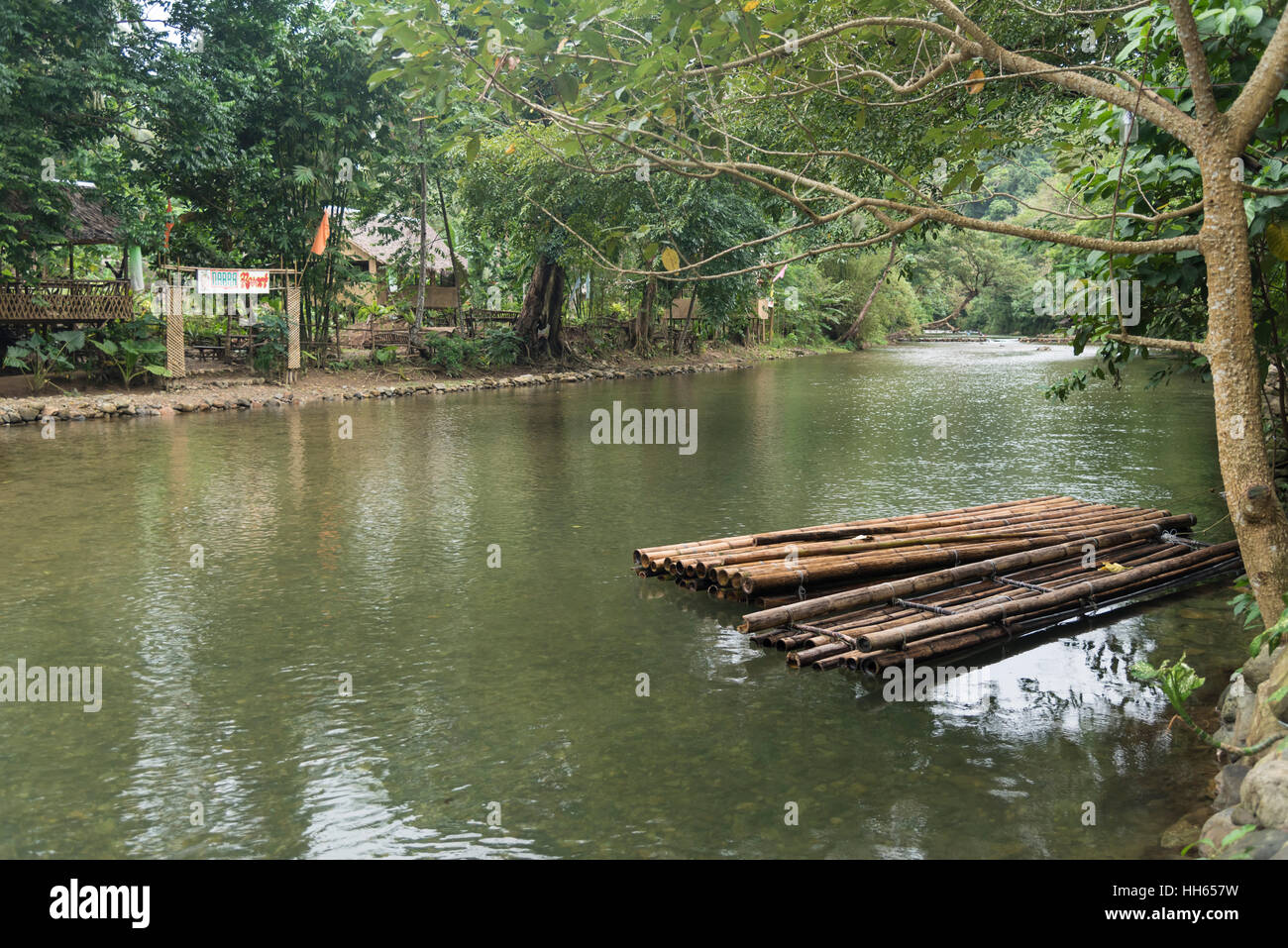 Bamboo boat on the river. Picture taken in Panay Island, Aklan Province ...