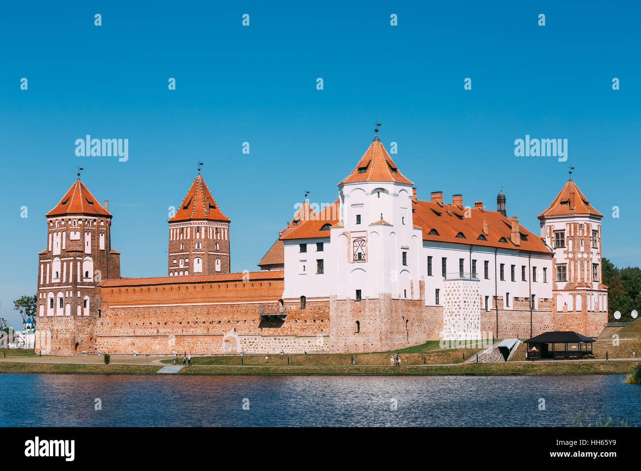 Mir, Belarus. Scenic View Of Mir Castle Complex From Side Of Lake ...