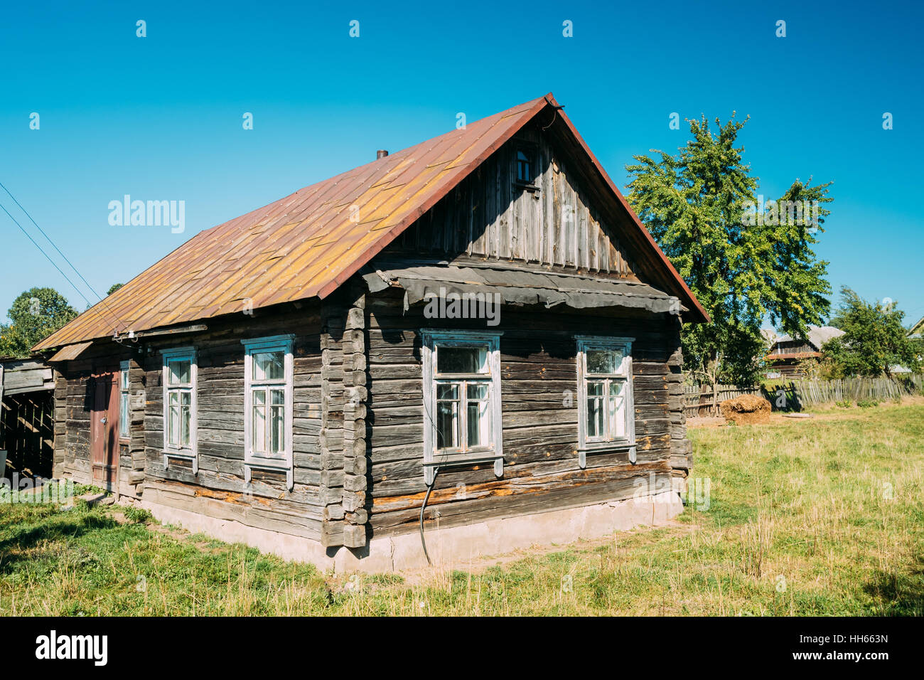 Old Russian Traditional Wooden House In Village Or Countryside Of ...