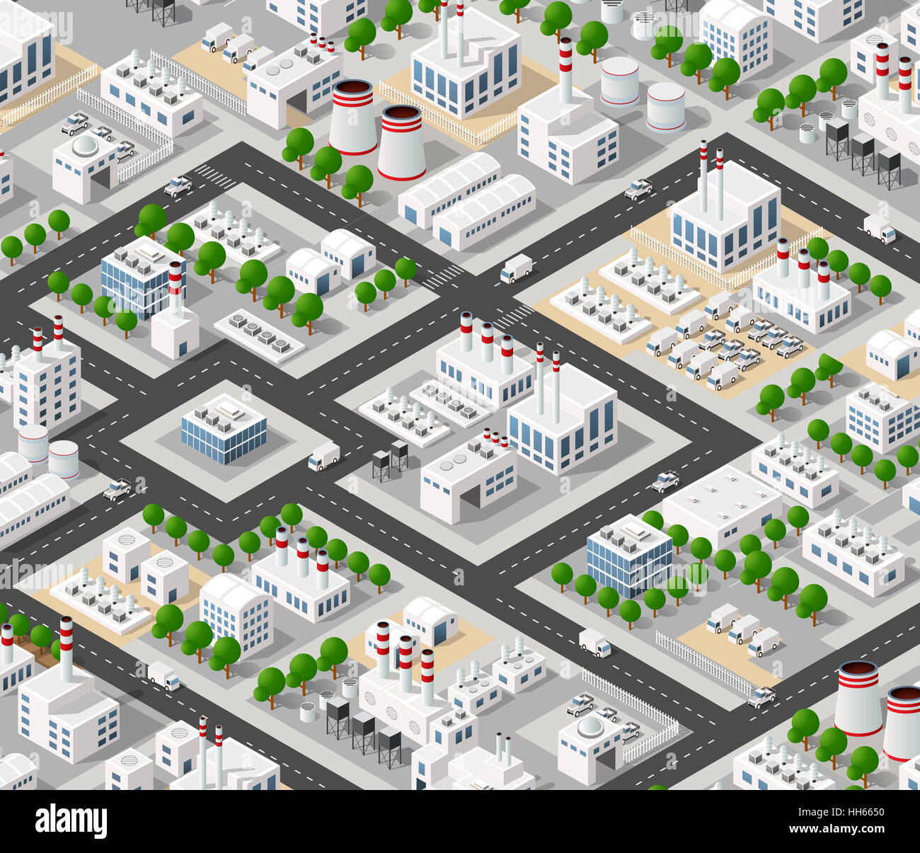 Top view of the construction industry and with 3d isometric factories ...