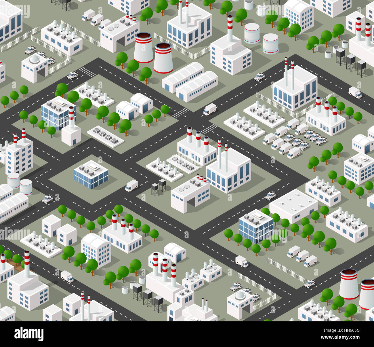 Top view of the construction industry and with 3d isometric factories ...