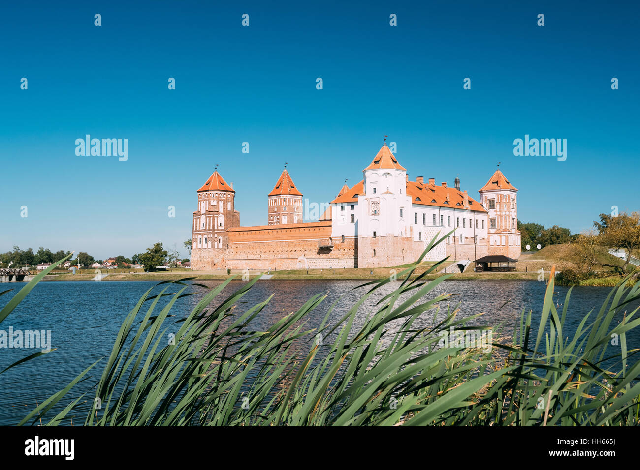 Mir, Belarus. Scenic View Of Mir Castle Complex From Side Of Lake ...