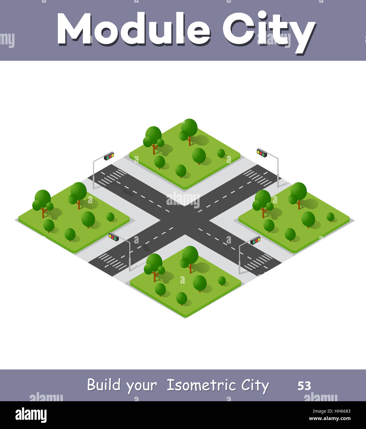 City streets intersection of the transport system. Isometric view from ...