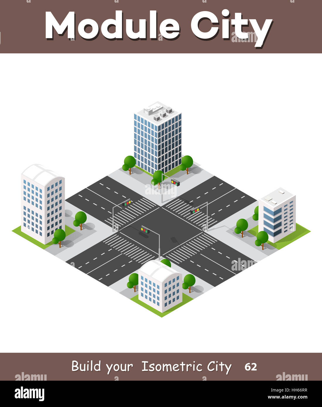 The 3D crossroads of the big city with pedestrian crossings and traffic ...