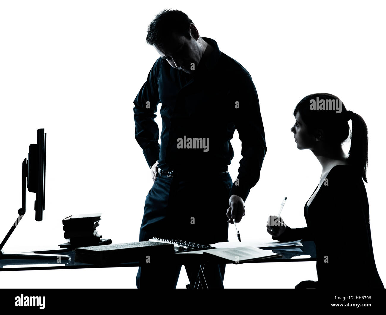 one man father professor and student teenager girl helping for homework ...