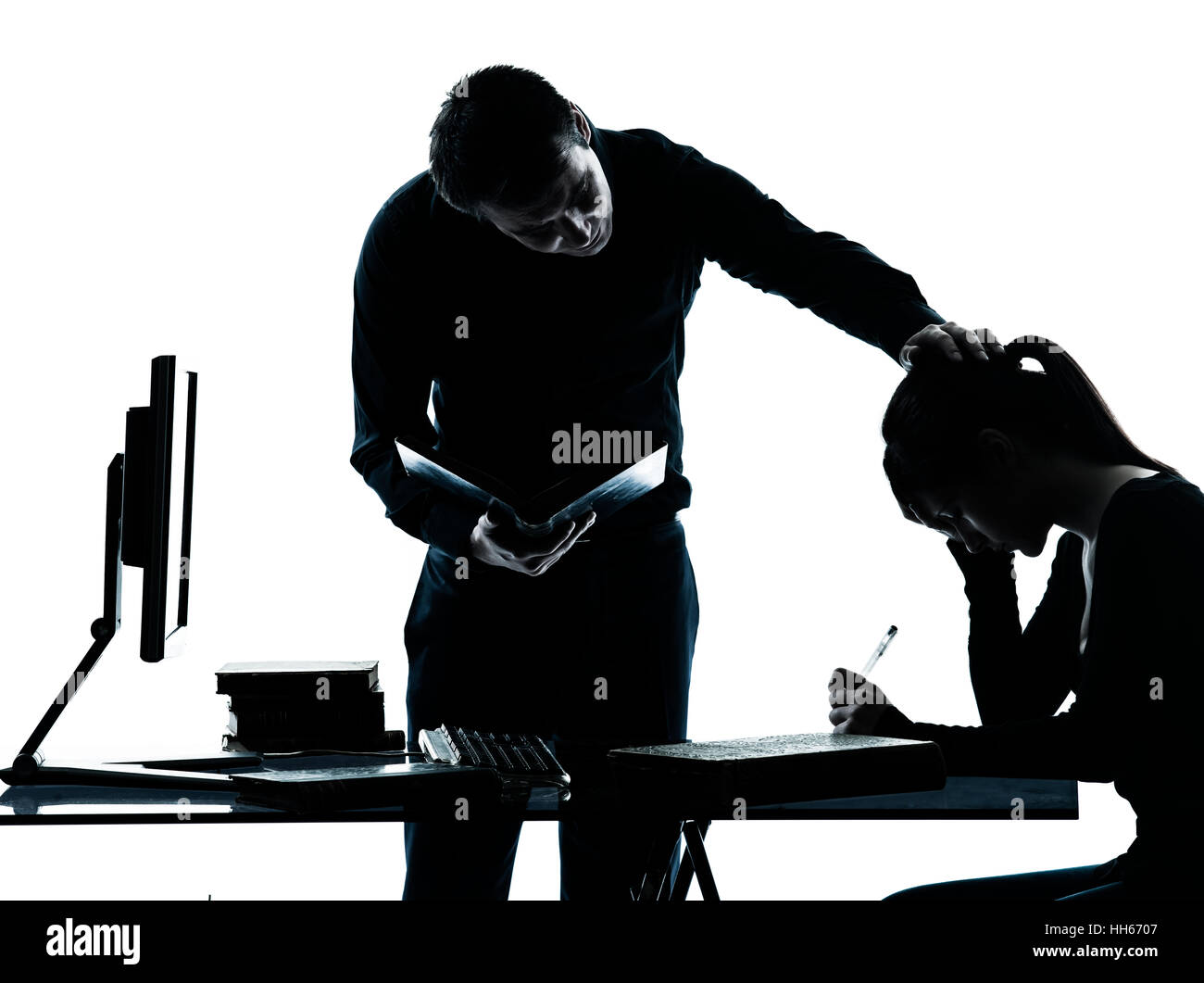 one man father professor and student teenager girl helping for homework ...