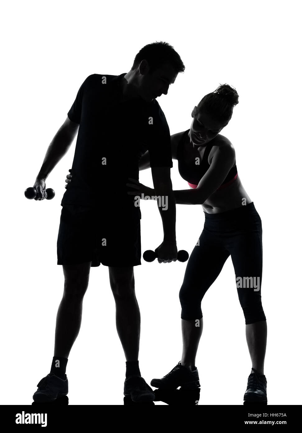 one couple man woman exercising workout aerobic fitness posture full ...