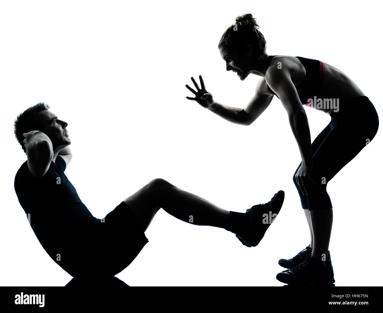 one couple man woman exercising workout aerobic fitness posture full ...