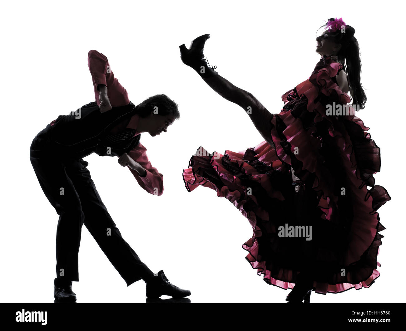 couple man woman dancer dancing french cancan in studio isolated on ...
