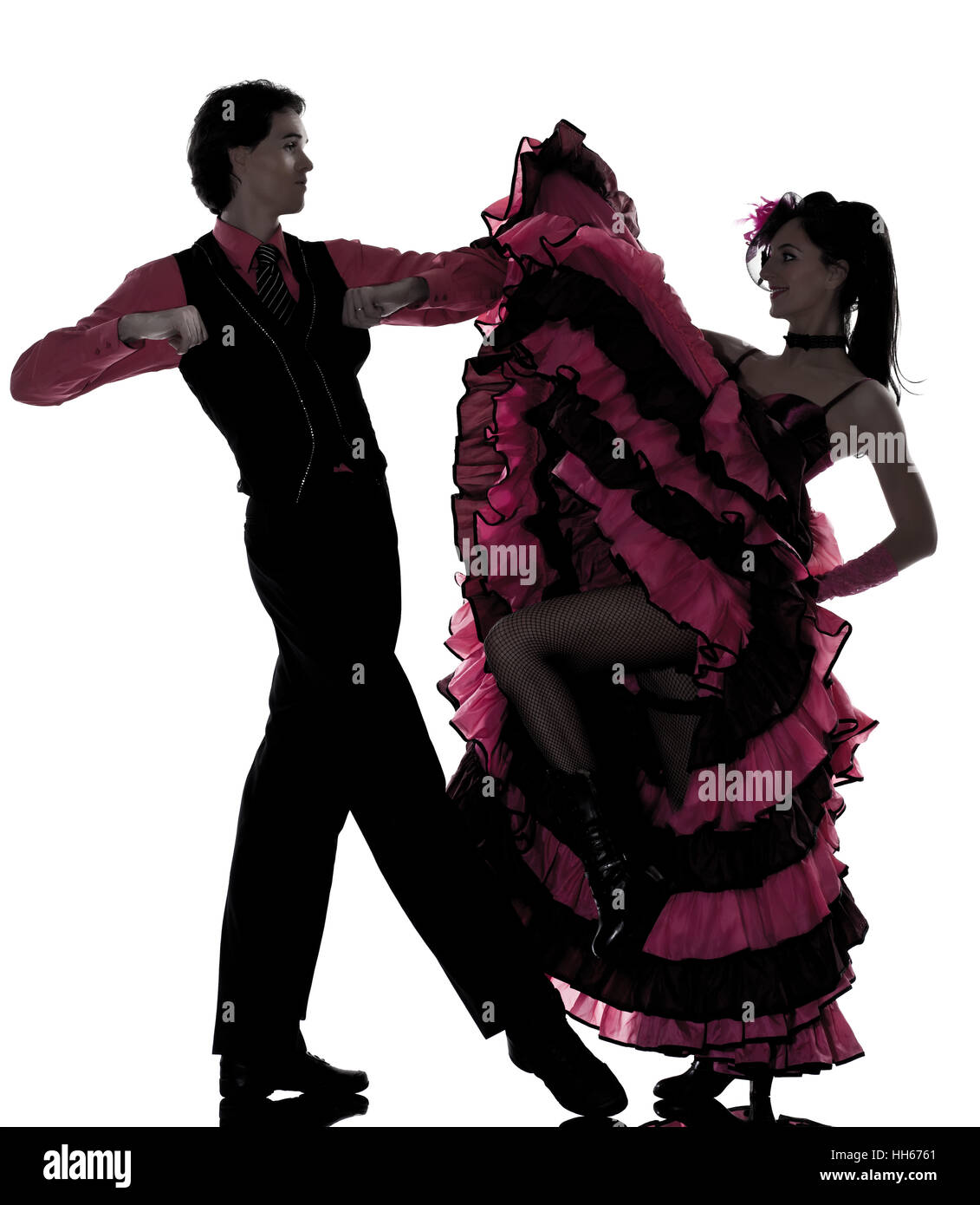couple man woman dancer dancing french cancan in studio isolated on ...