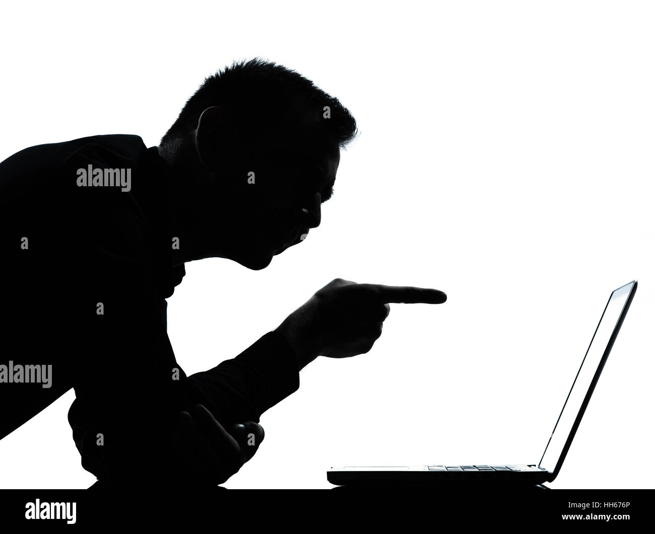one caucasian business man computing computer laptop pointing portrait ...