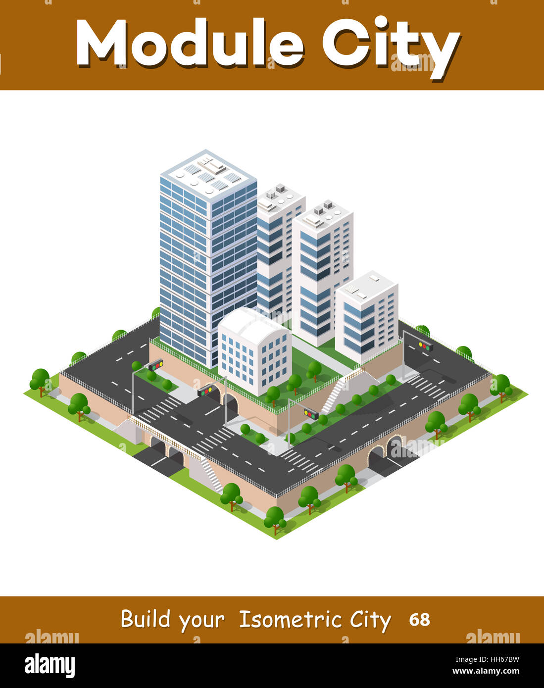 Flat 3d isometric urban city infographic concept. Township center map ...
