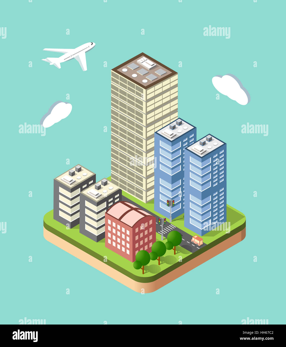 Flat 3d isometric urban city infographic concept. Town center map with ...
