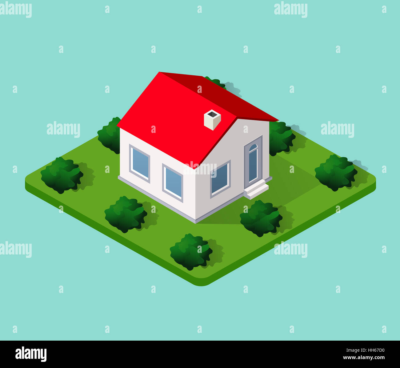 Town House in isometric view with trees and garden Stock Photo - Alamy