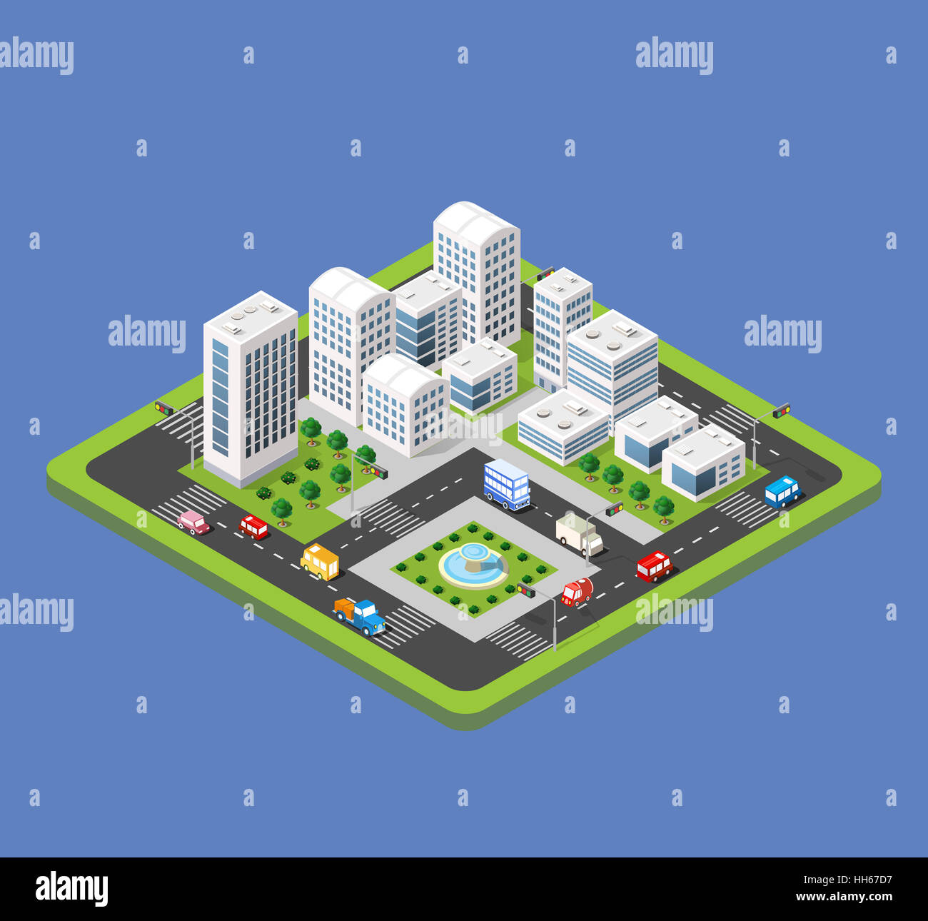 Flat 3d isometric urban city concept. Township center map with ...