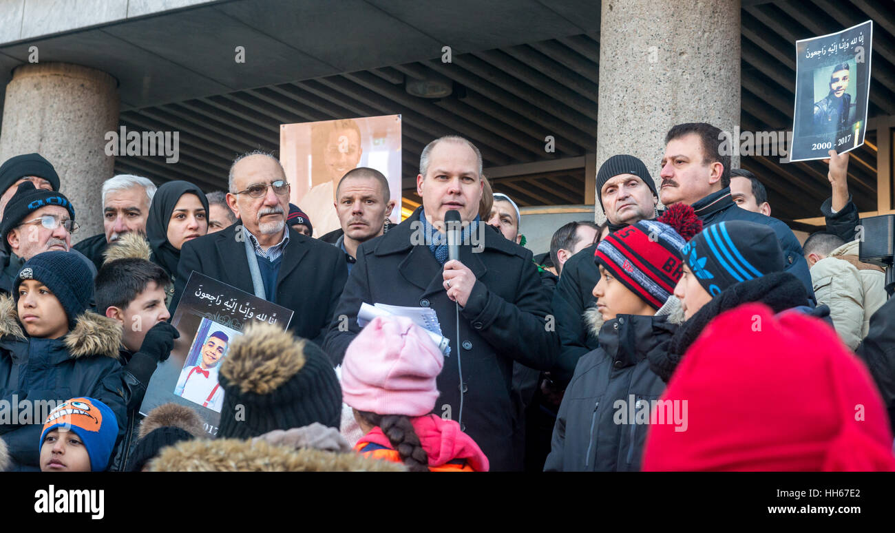 Malmo, Sweden. 16th Jan, 2017. The city shocked by the murder of a 16 ...