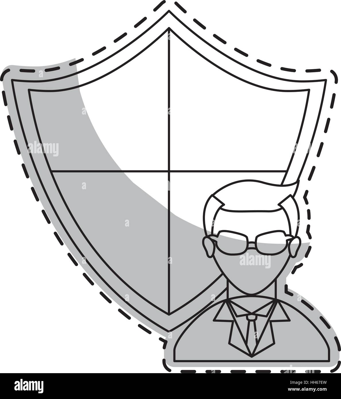 shield and hacker avatar character icon over white background. cyber ...