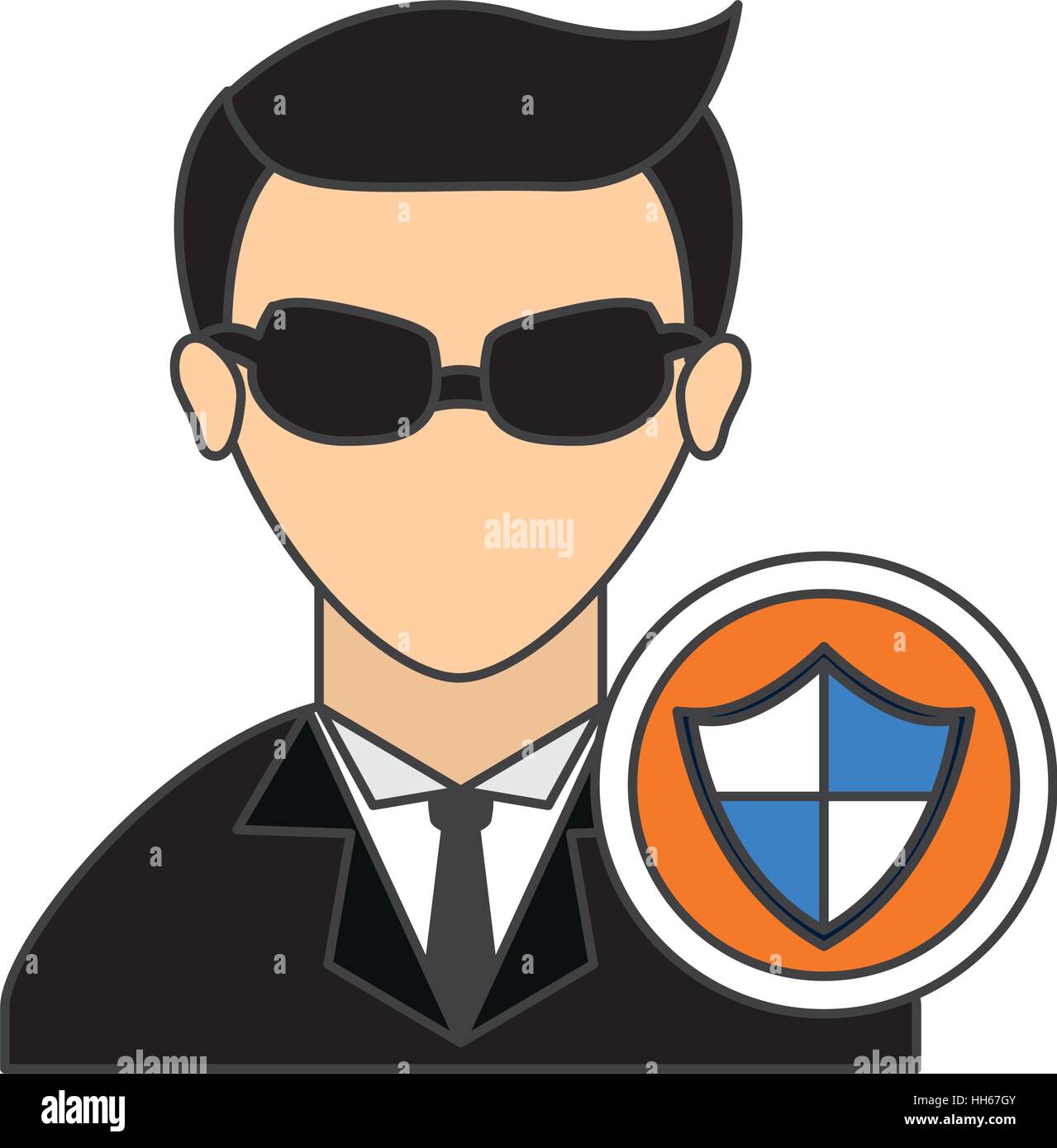 shield and hacker avatar character icon over white background. cyber ...