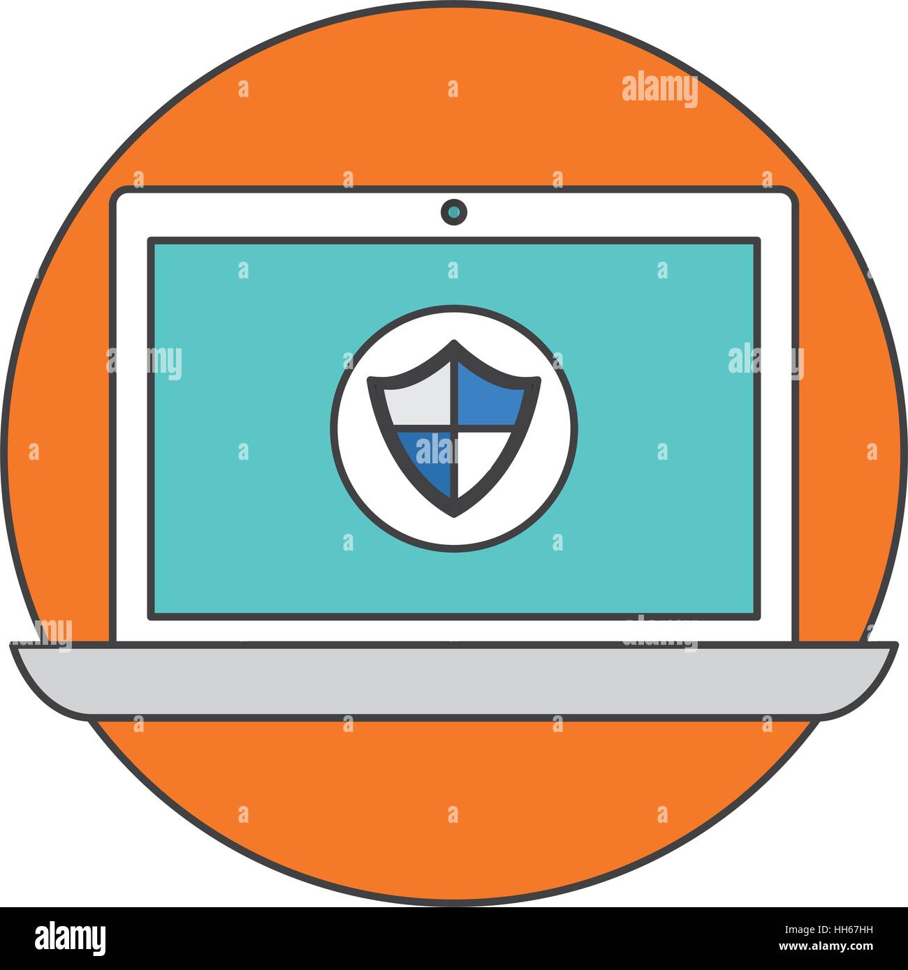 laptop computer with shield icon over white background. cyber security ...