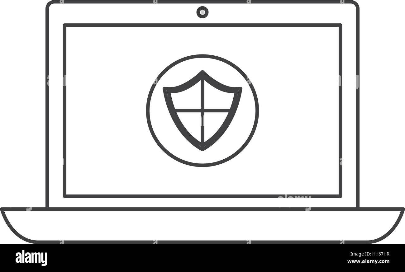 laptop computer with shield icon over white background. cyber security ...