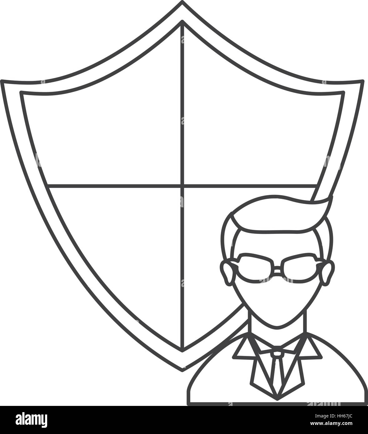 shield and hacker avatar character icon over white background. cyber ...