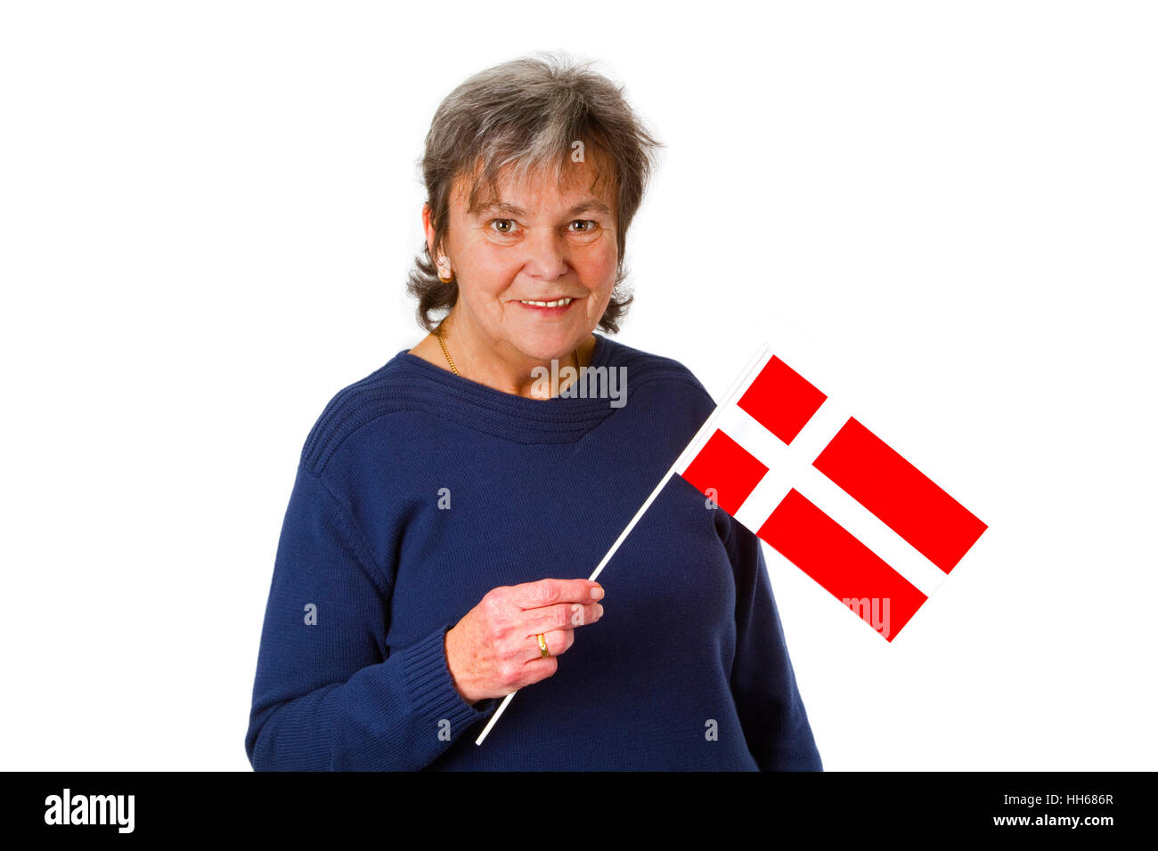 Female senior with danish flag - isolated on white background Stock ...