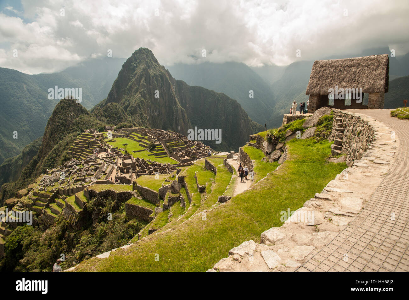 The ancient city of Machu Picchu, Peru. Overlooking ruins on the Inca ...