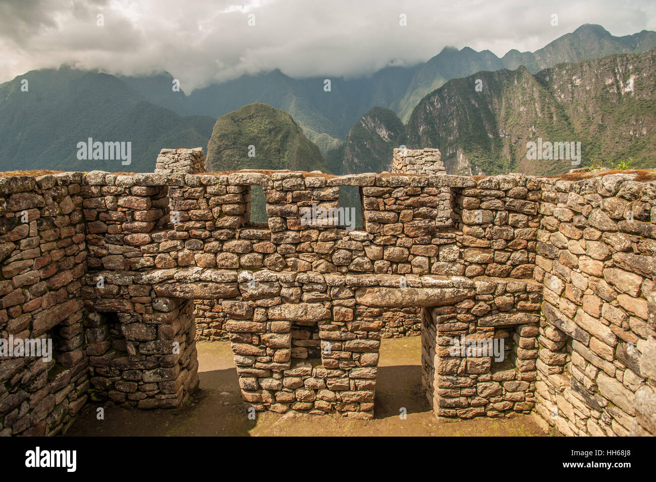 The ancient city of Machu Picchu, Peru. Overlooking ruins on the Inca ...