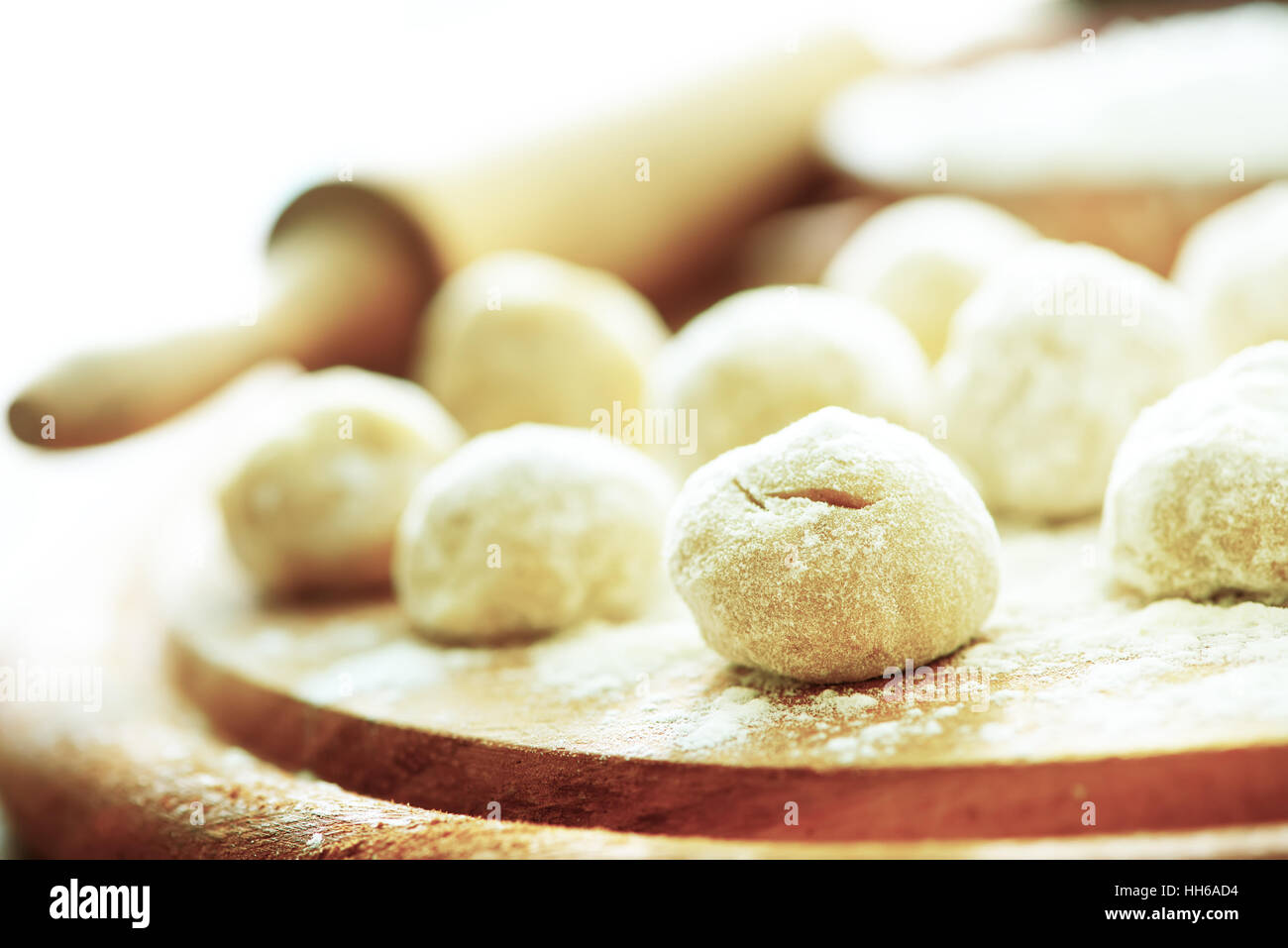 flour balls on board and on a table Stock Photo - Alamy