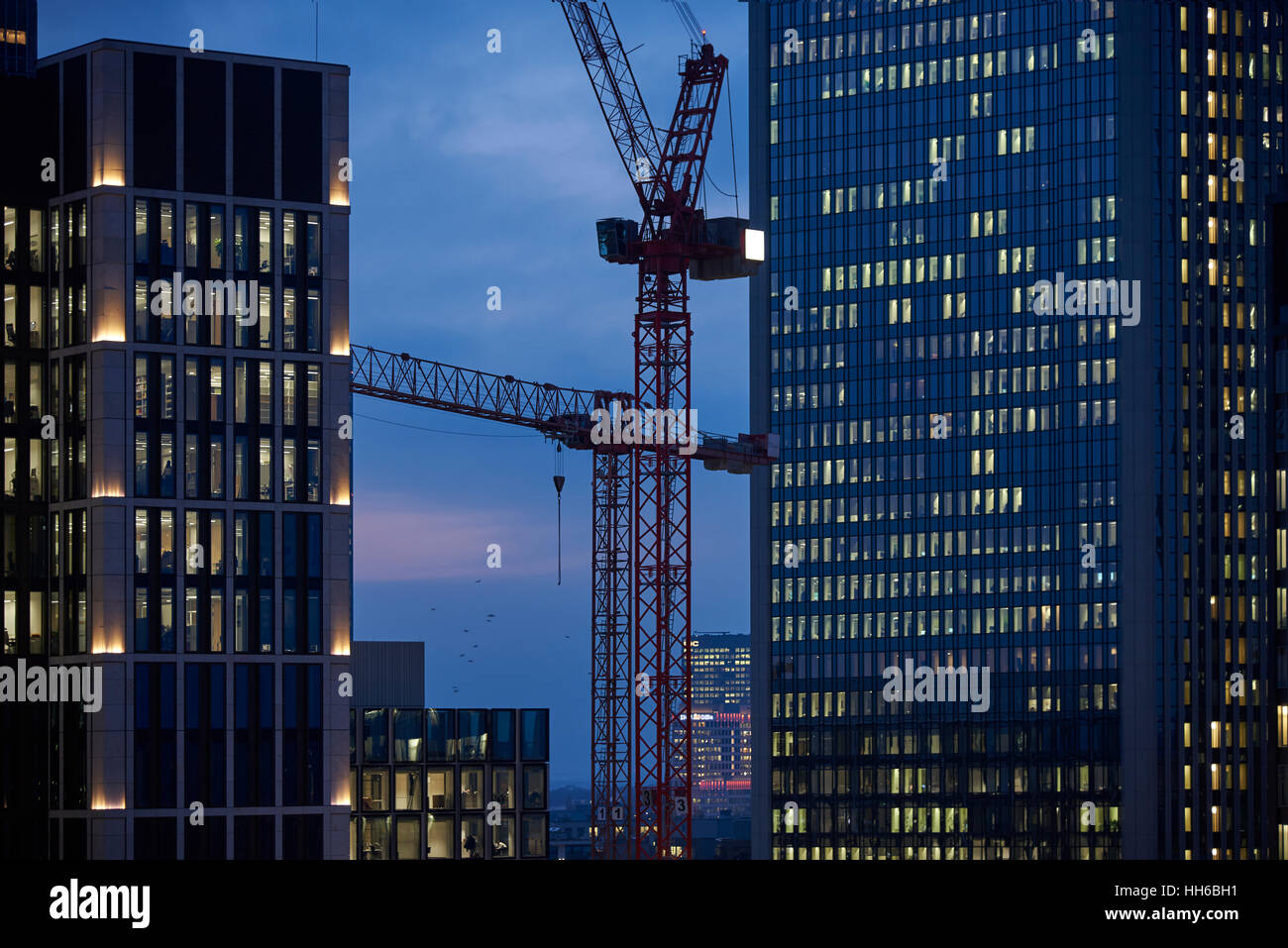 Illuminated high-rise office buildings,Frankfurt am Main Stock Photo ...