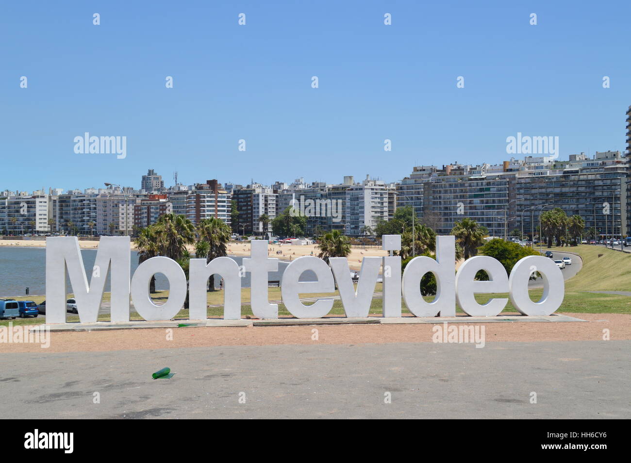 The letters of Montevideo near Pochito Beach in the city of Montevideo ...
