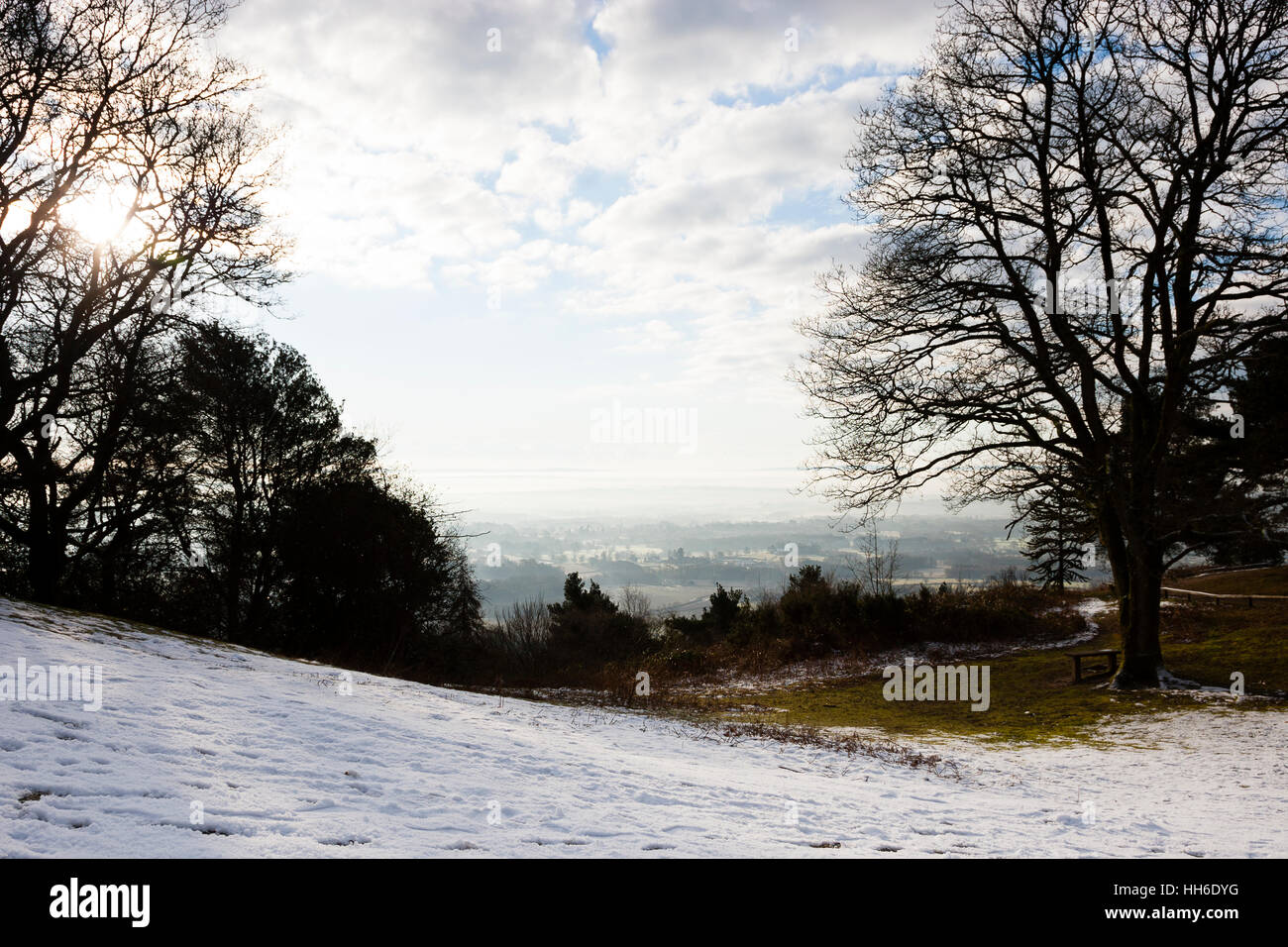 Leith Hill, Surrey, UK. View of Sussex countryside in winter Stock ...