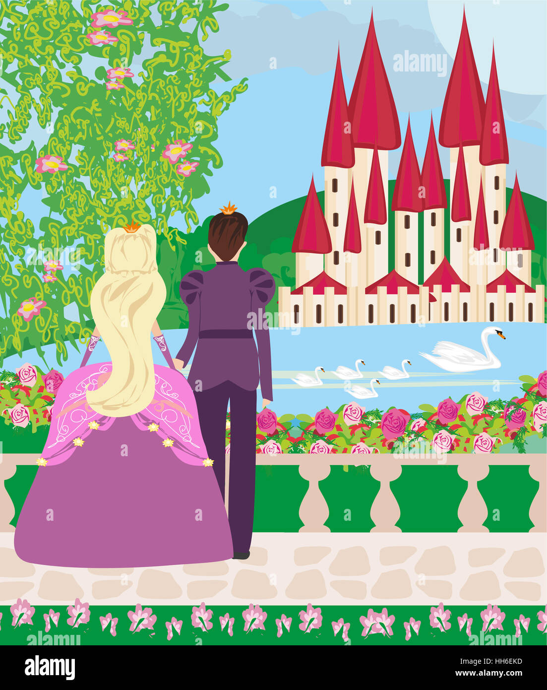 castle and princess with prince Stock Photo - Alamy