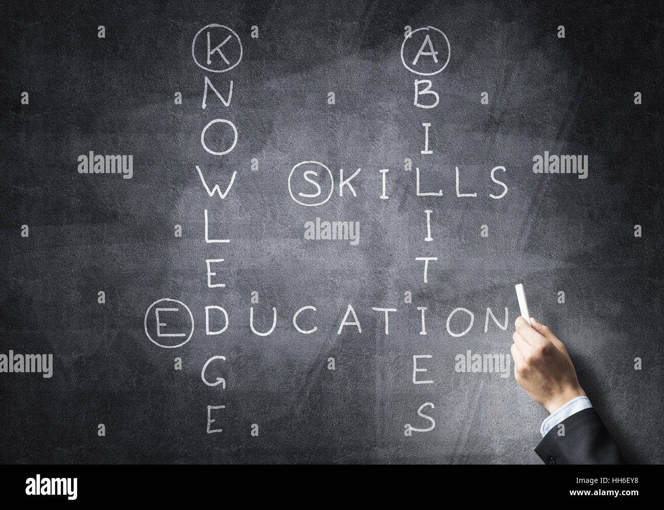 Seminar trainer draw on chalkboard Stock Photo - Alamy