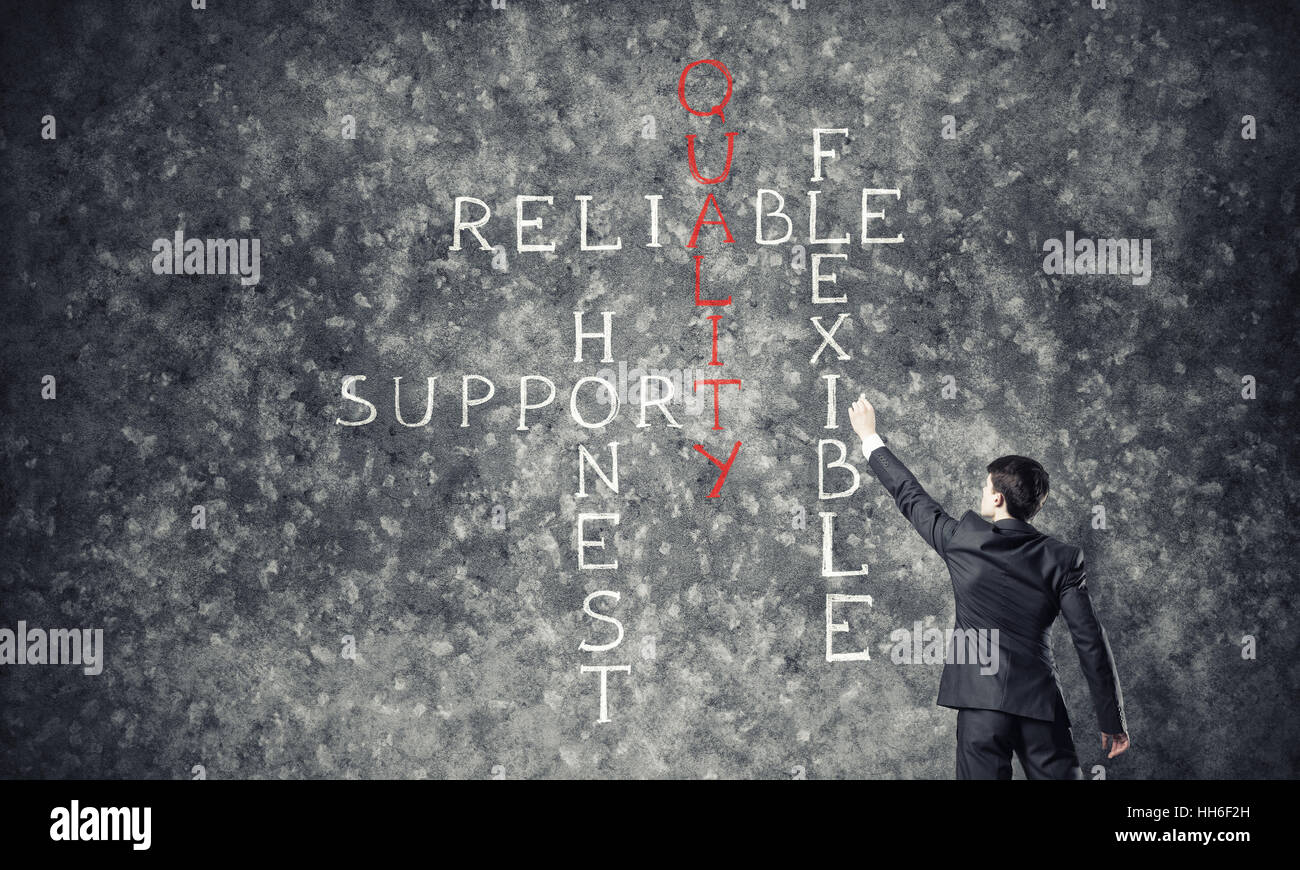 Seminar trainer draw on chalkboard Stock Photo - Alamy