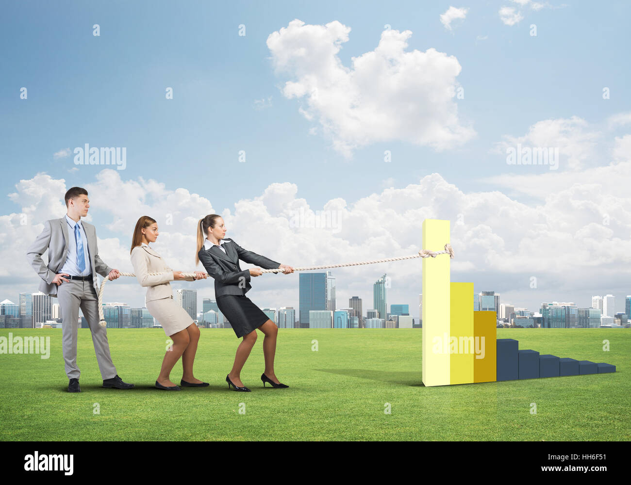 Businessteam working in collaboration making diagram grow and progress ...