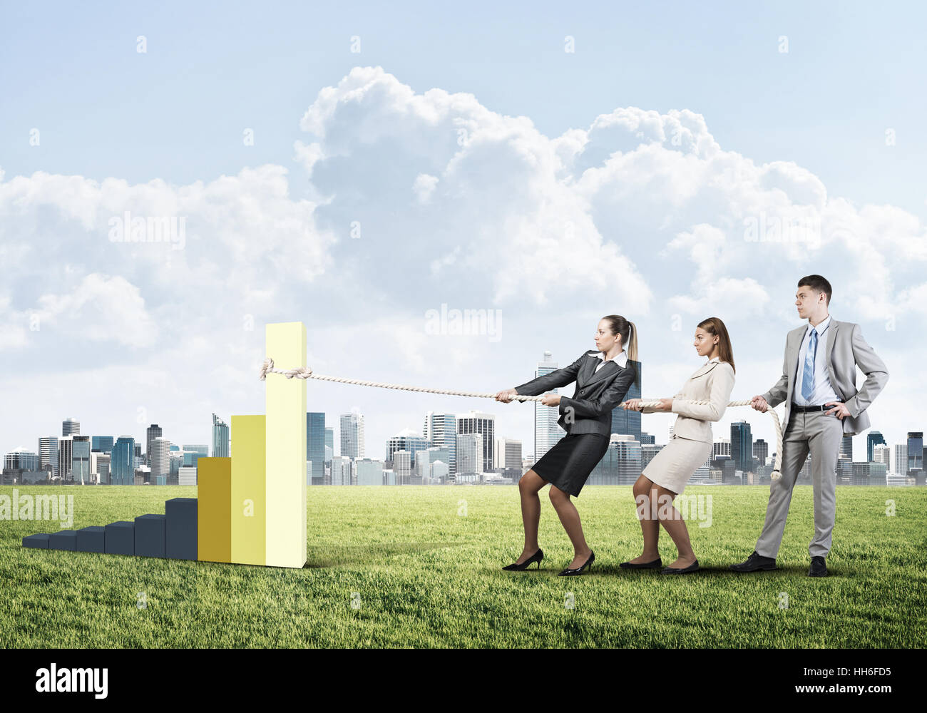 Businessteam working in collaboration making diagram grow and progress ...