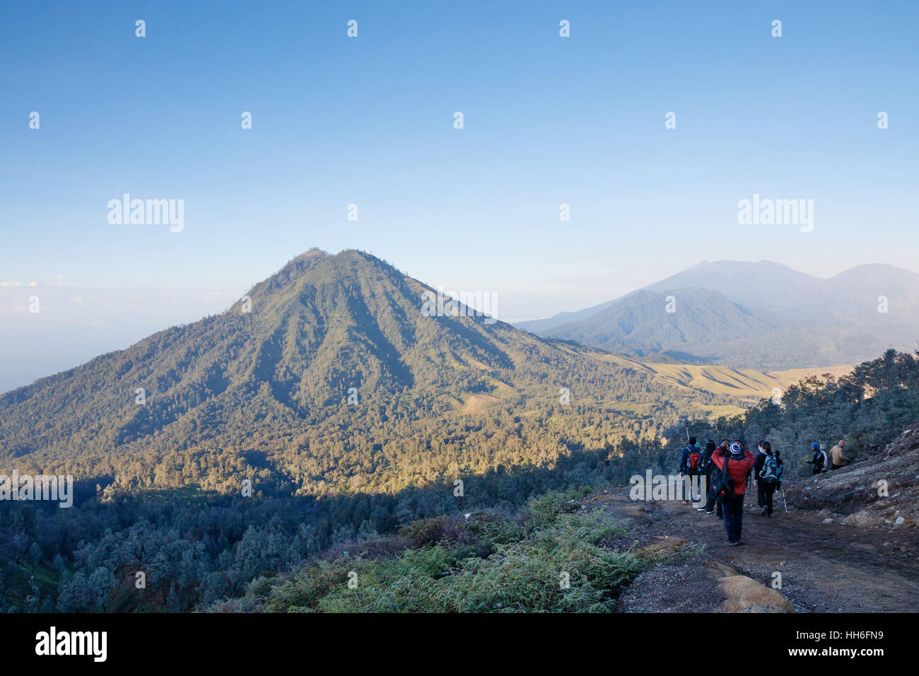 Gunung rante volcano, viewed from the Kawah Ijen during sun rise, with ...