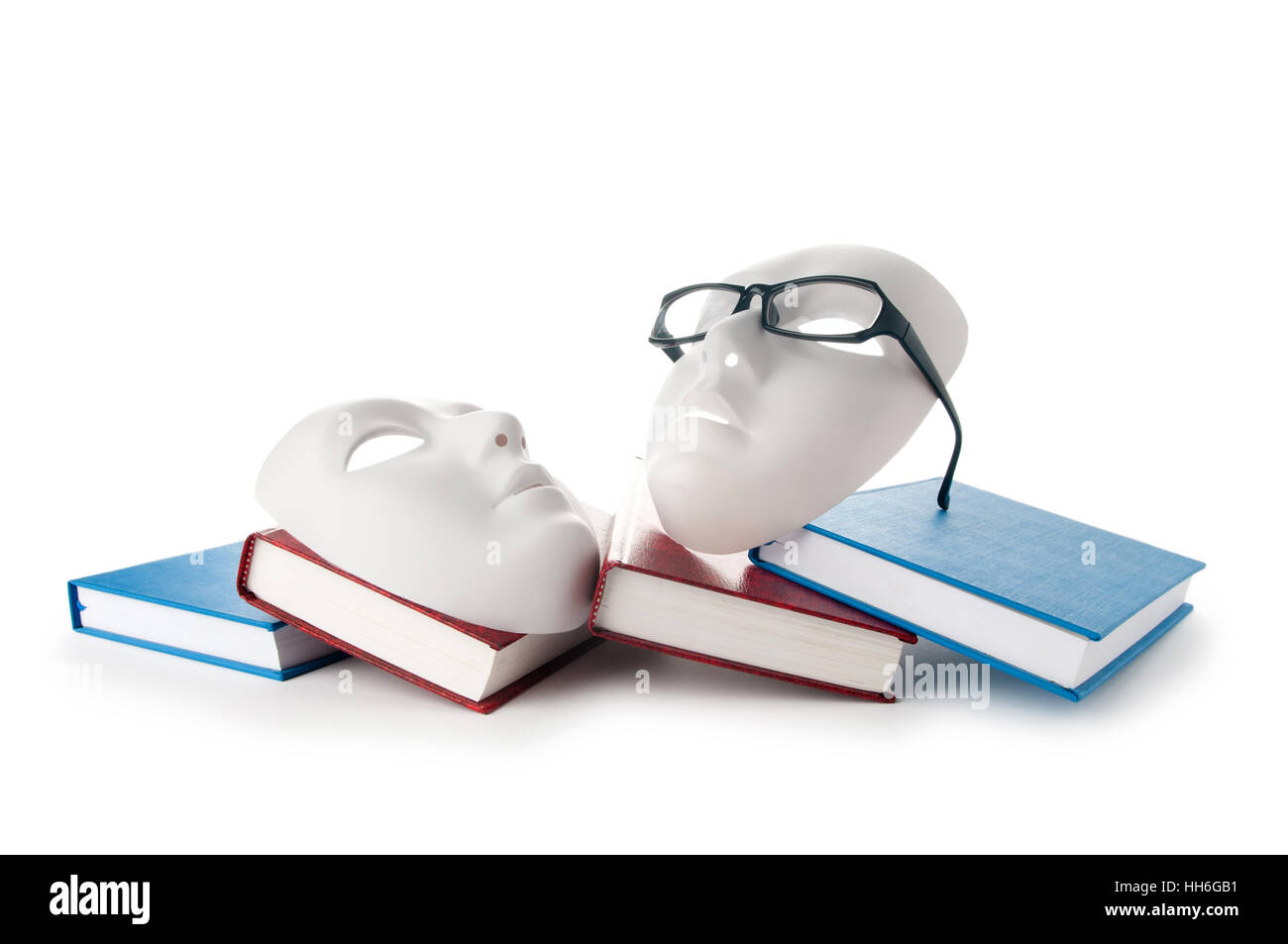 Reading concept with masks, books and glasses Stock Photo - Alamy